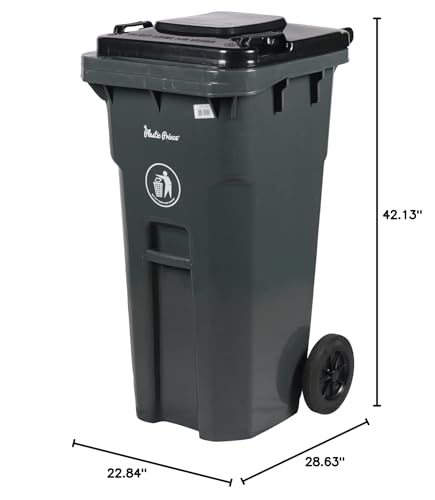 PLASTIC PRINCE 65 Gallon Rollout Trash Can with Lid, Commercial Heavy-Duty Container with Wheels, Gray