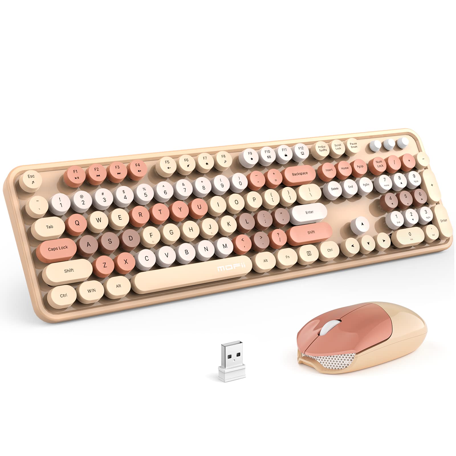 MOFII Wireless Keyboard and Mouse Combo,2.4GHz Retro Full-Size Keyboard with Number Pad and Cute Mouse for Computer PC Desktops Laptop WindowsxP/7/8/10(Milk Tea Colorful-B)