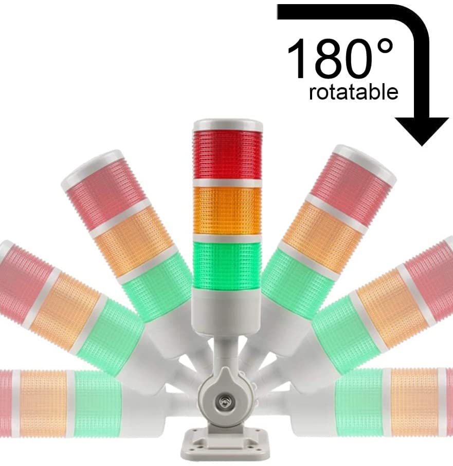 LUBAN Led Signal Tower Stack Lights, Industrial Signal Warning Lights, Column Tower Lamp Andon Lights with Rotatable Base, Steady/Flashing Light Switchable,12V 24V DC(3-Layer, no Buzzer)