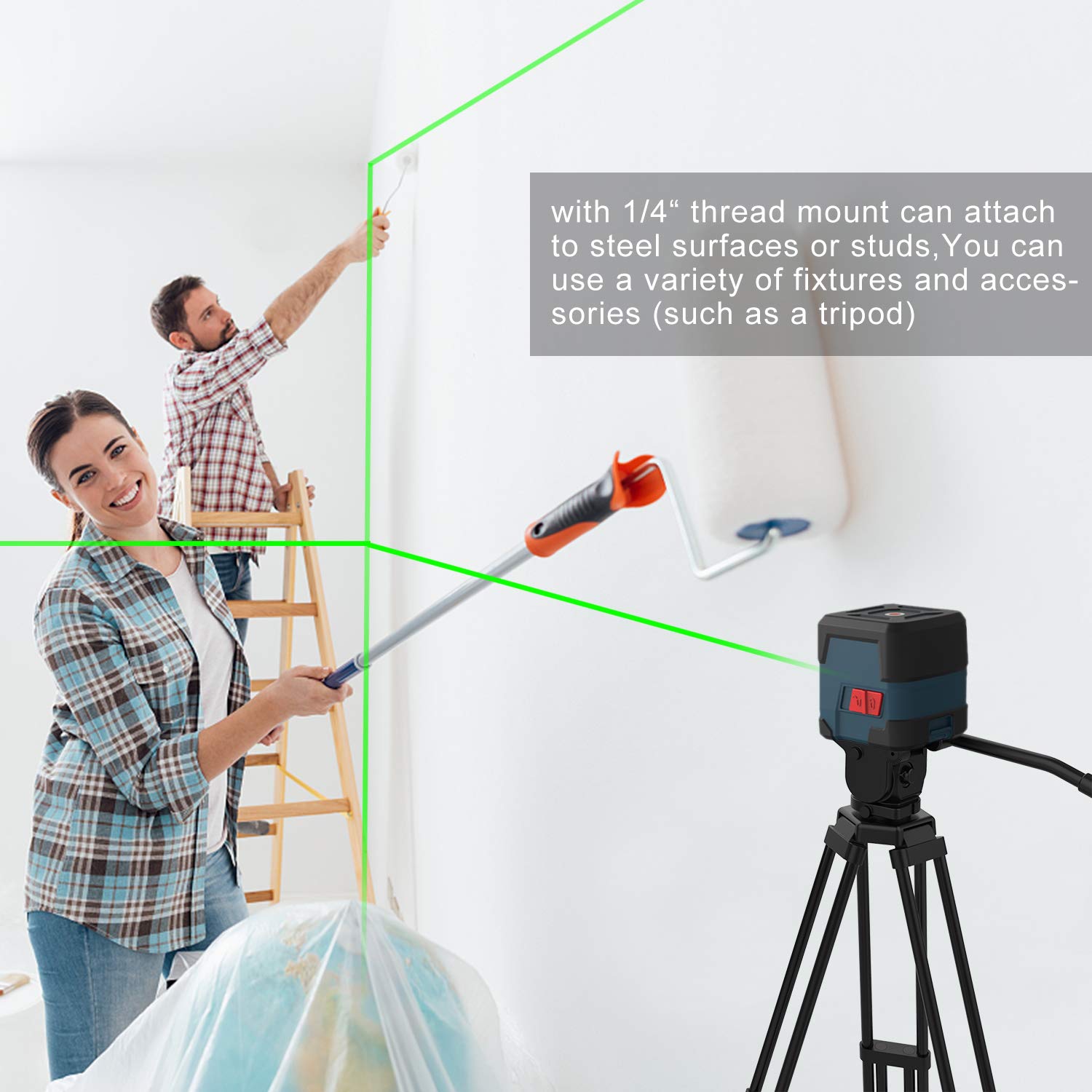 Laser Level, RockSeed 100 Feet Cross Line Laser with Self-Leveling, Vertical and Horizontal Line, Rotatable 360 Degree, Carrying Pouch, Battery Included (Green)