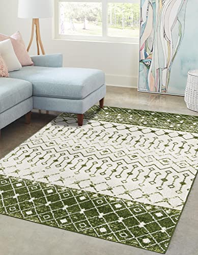 Rugs.com Moroccan Trellis Collection Rug β 6' x 9' Ivory Green Medium Rug Perfect for Bedrooms, Dining Rooms, Living Rooms