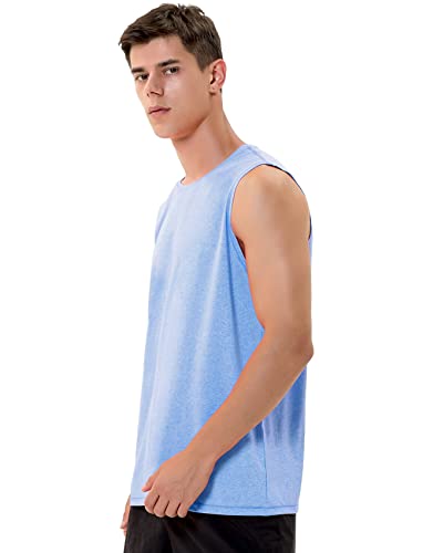Sleeveless Shirts for Men Workout Running Dry Fit(Sky Blue Heather,L)
