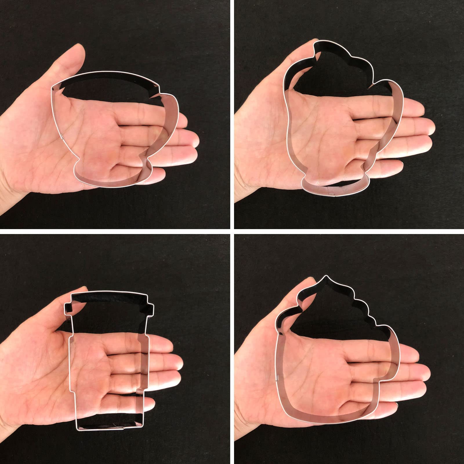 LUBTOSMN Large Coffee Cup Cookie Cutter Set-4 Piece-Coffee Mug, Hot Cocoa Mug, Lette, Teacup Cookie Fondant Biscui Cutters