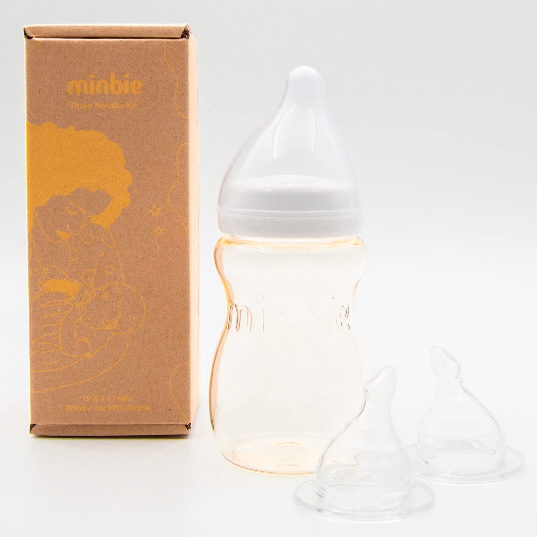Minbie Newborn Breastfeeding Baby Bottle Bundle - Anti Colic & Reflux, BPA Free PPSU