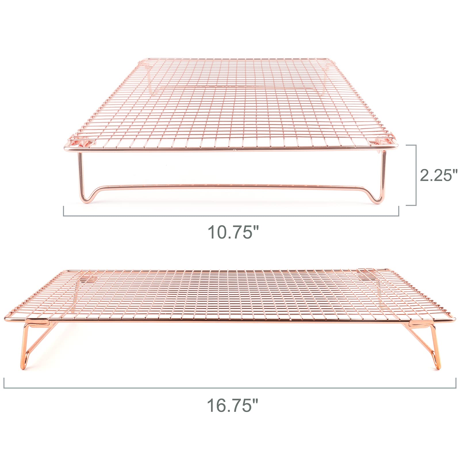 Kingrol 2 Pack Stainless Steel Cooling Racks with Collapsible Folding Legs, Stackable Grid Wire Racks for Cooking and Baking, Rose Gold