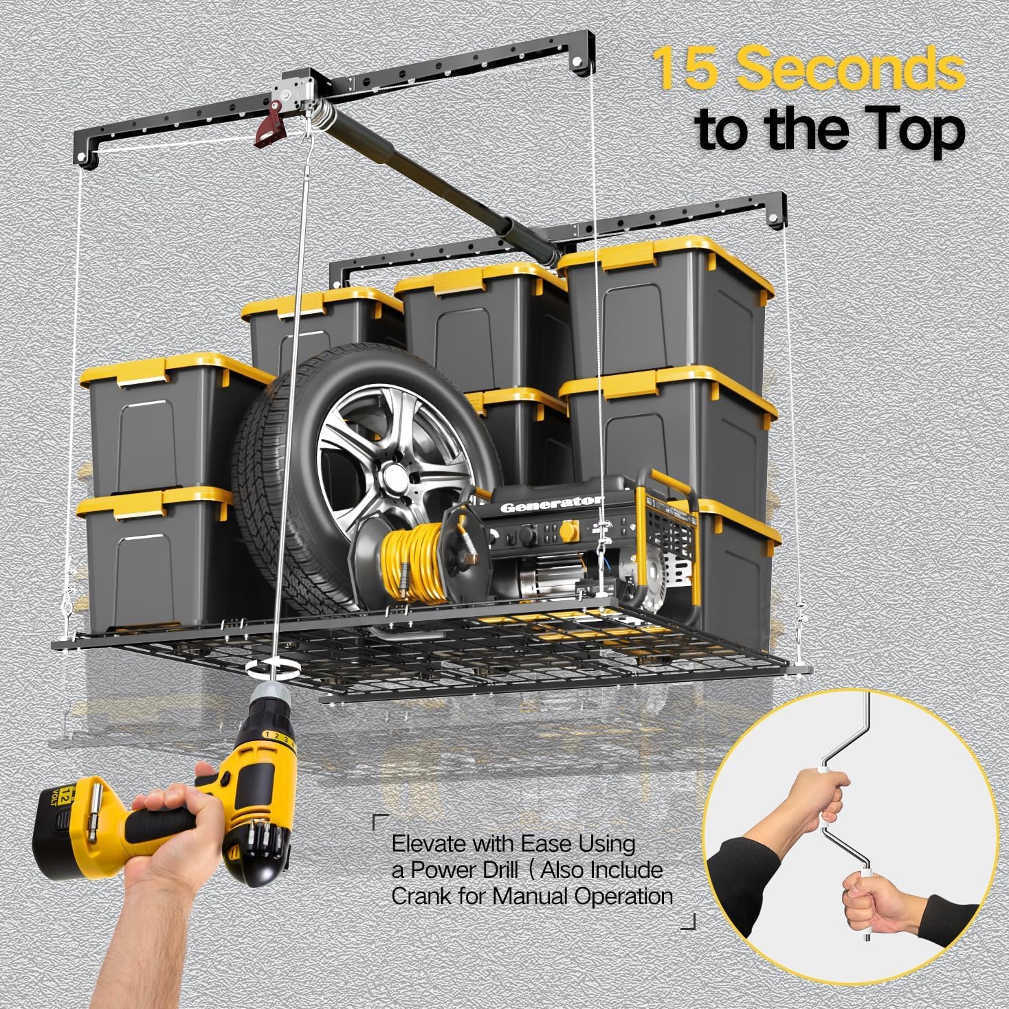Overhead Garage Storage Rack, 4x4 Ft Garage Ceiling Storage Lift, Heavy-Duty Ceiling Mounted Garage Storage Lift System for Garage Organization, 250lbs Weight Capacity, Matte Finish