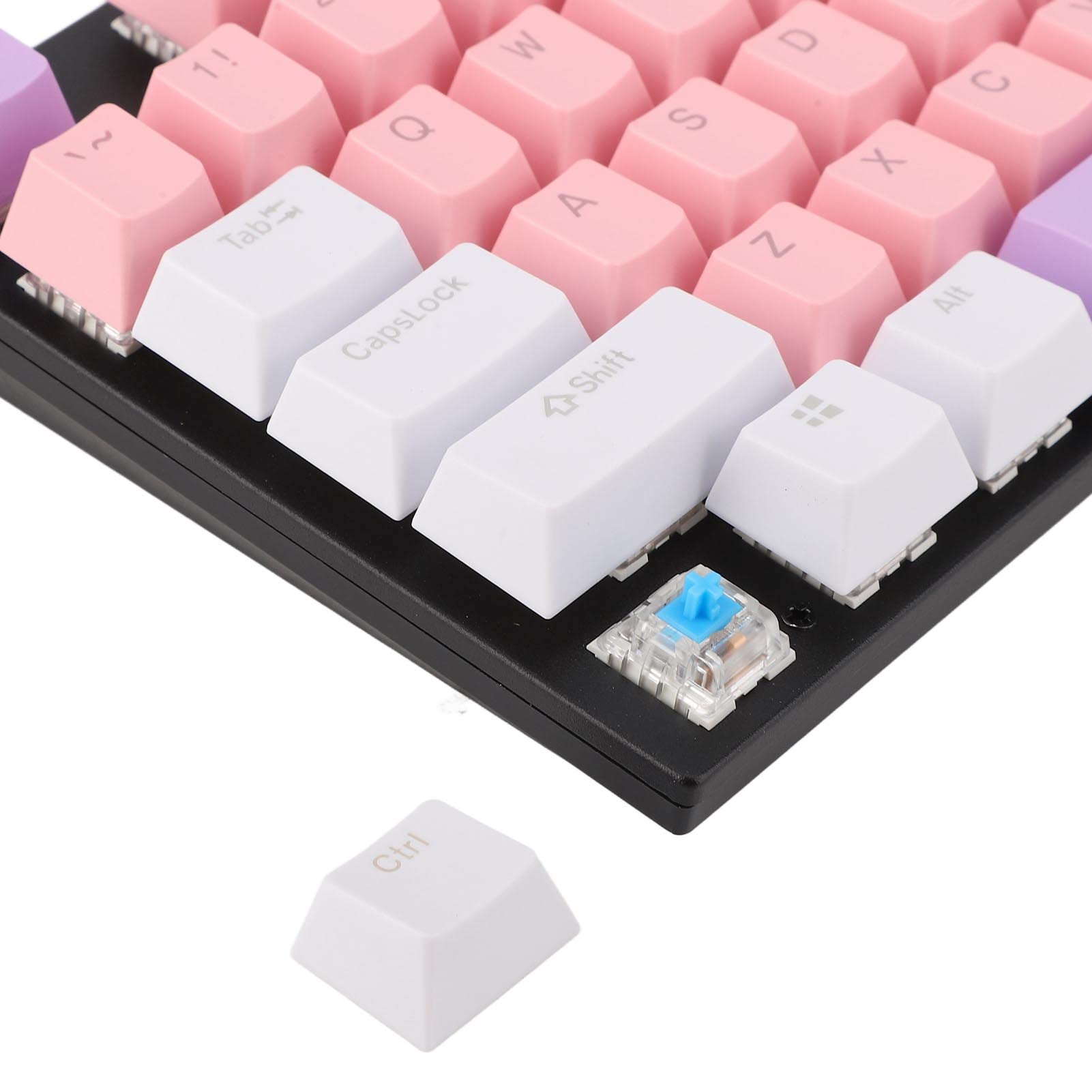 Mechanical Gaming Keyboard, Keyless Conflict Gaming Keyboard with 87 Keys Color Lock for Laptop (Pink Purple)