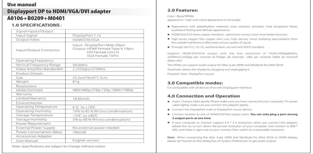 Multi-Function Displayport Dp to HDMI/DVI/VGA Male to Female 3-in-1 Adapter Converter Cable Enterprises LLC