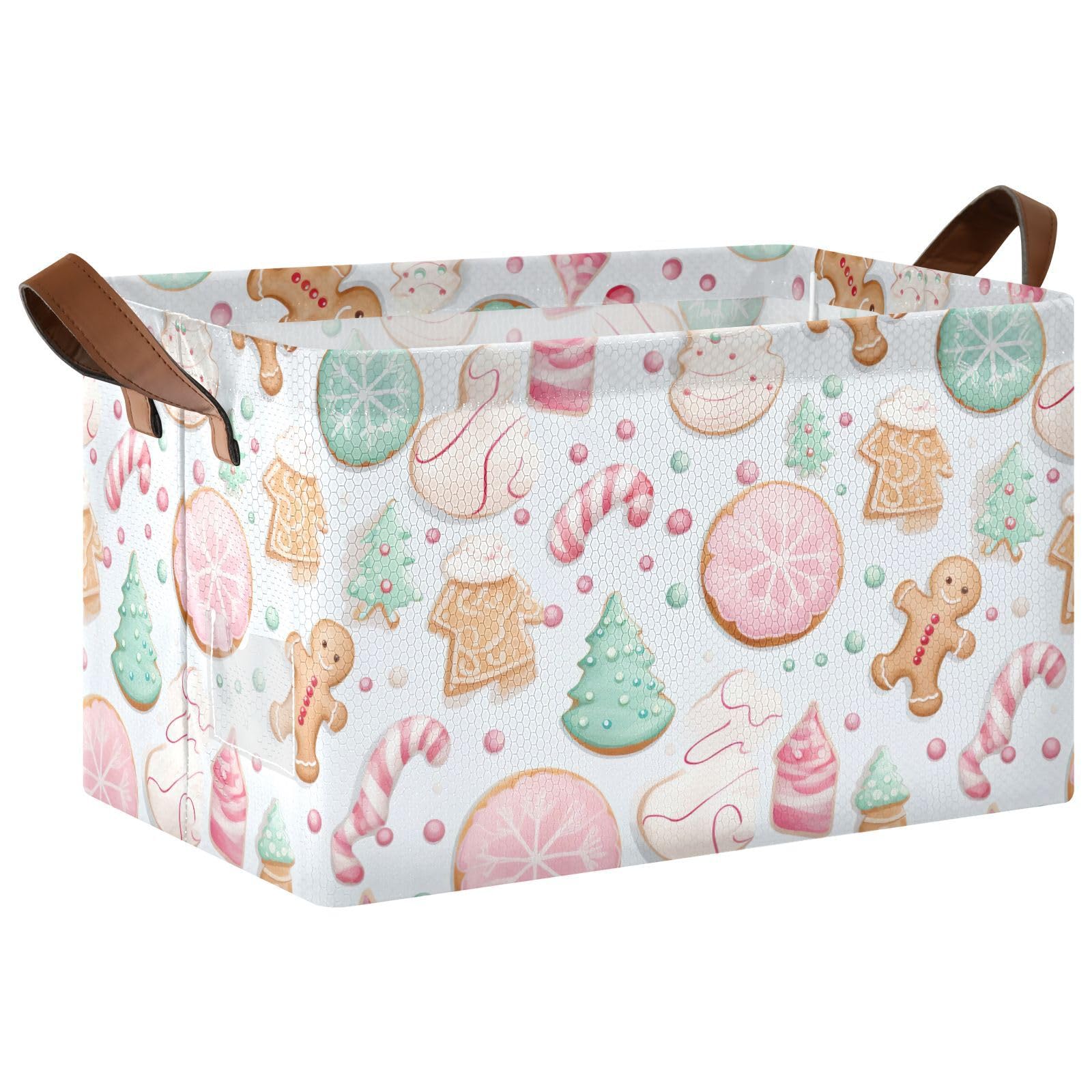 RunningBear Pink Green Christmas Cookie Gingerbread Large Storage Bins Storage Basket for Shelves Closet Shelf Organizer with Handles for Toys Clothes