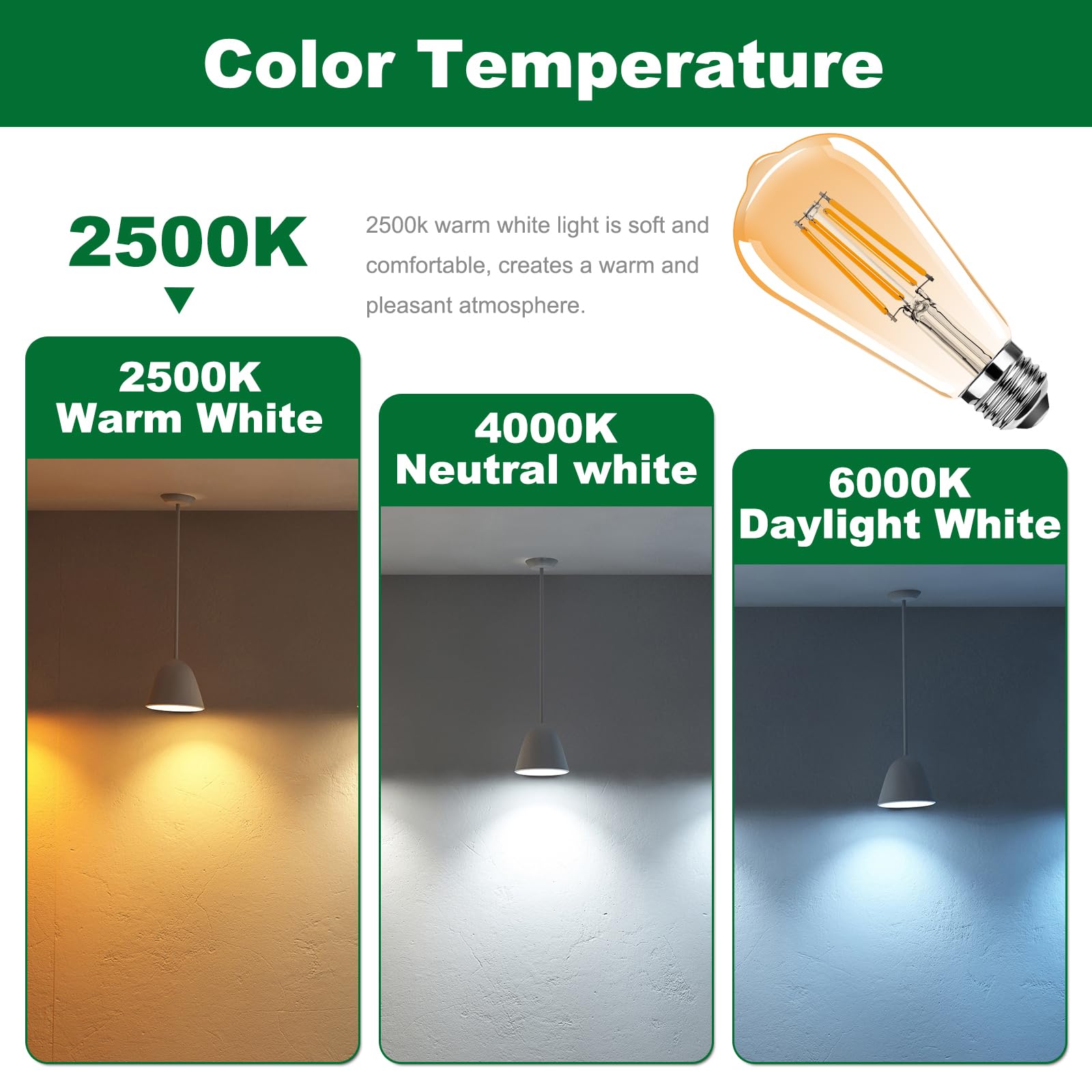 ProCrus ST19 Vintage LED Edison Light Bulbs,E26 Led Bulb 25W Equivalent,ST64 Vintage LED Filament Bulbs,2.5W Warm White 2500K,250LM,Amber Glass,Non-Dimmable,3 Pack