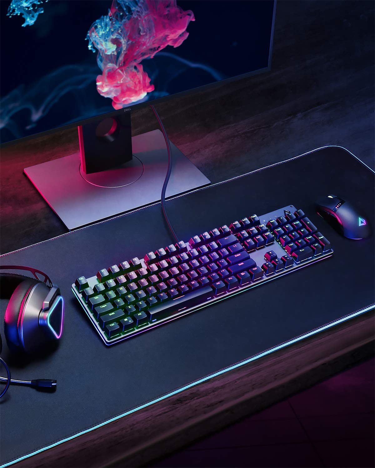Mechanical Keyboard RGB 104 Keys LED Backlit Wired Gaming Keyboard with Red Switches, Customizable Key with 19 LED RGB Color Modes, 8 Levels Brightness and Speed Adjustment, Fully Programmable