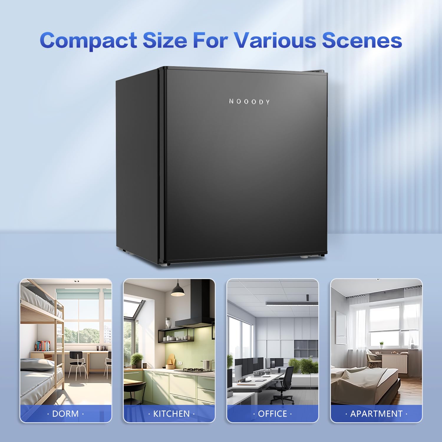 Nooody 1.6 Cu.ft Mini Fridge with Freezer, Adjustable Thermostat, Energy Saving, Low Noise, Single Door Compact Refrigerator for Dorm, Office, Bedroom (black)
