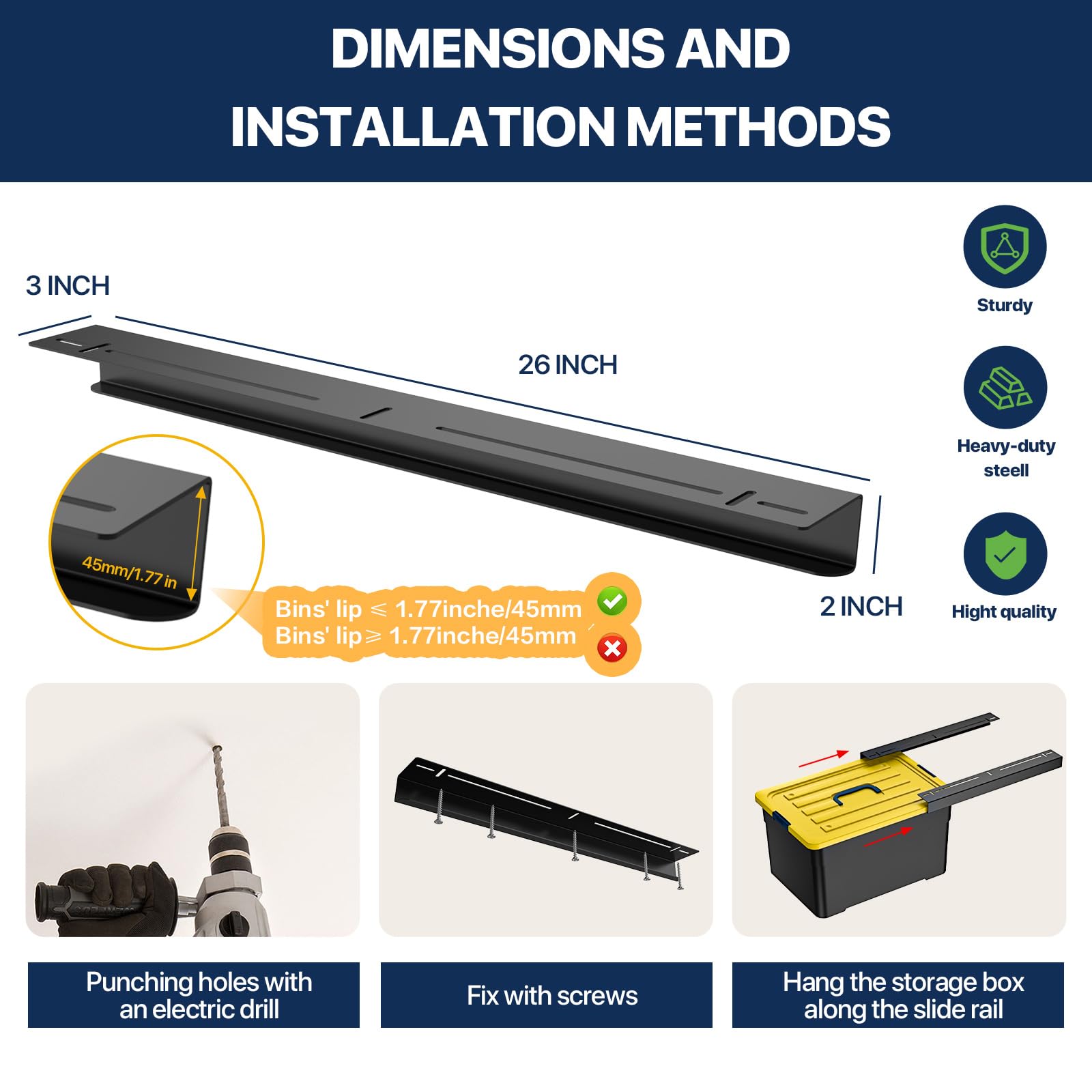 Overhead Garage Storage Racks for Utility Bins,Heavy Duty Garage Ceiling Storage Racks,Storage Bin Ceiling Rack System,Tote Storage Rails,Storage Bin Ceiling Rack System,Great Space Saver 3 Bins