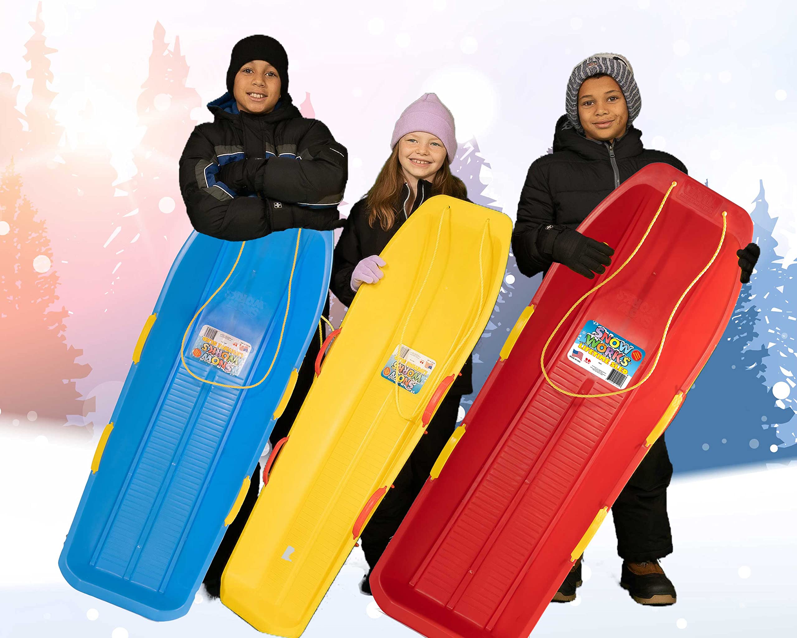Lifetime Snow Sled Super Targa Two-Person 47" Toboggan, Heavy-Duty Plastic, Great for Downhill Winter Sledding (Red).