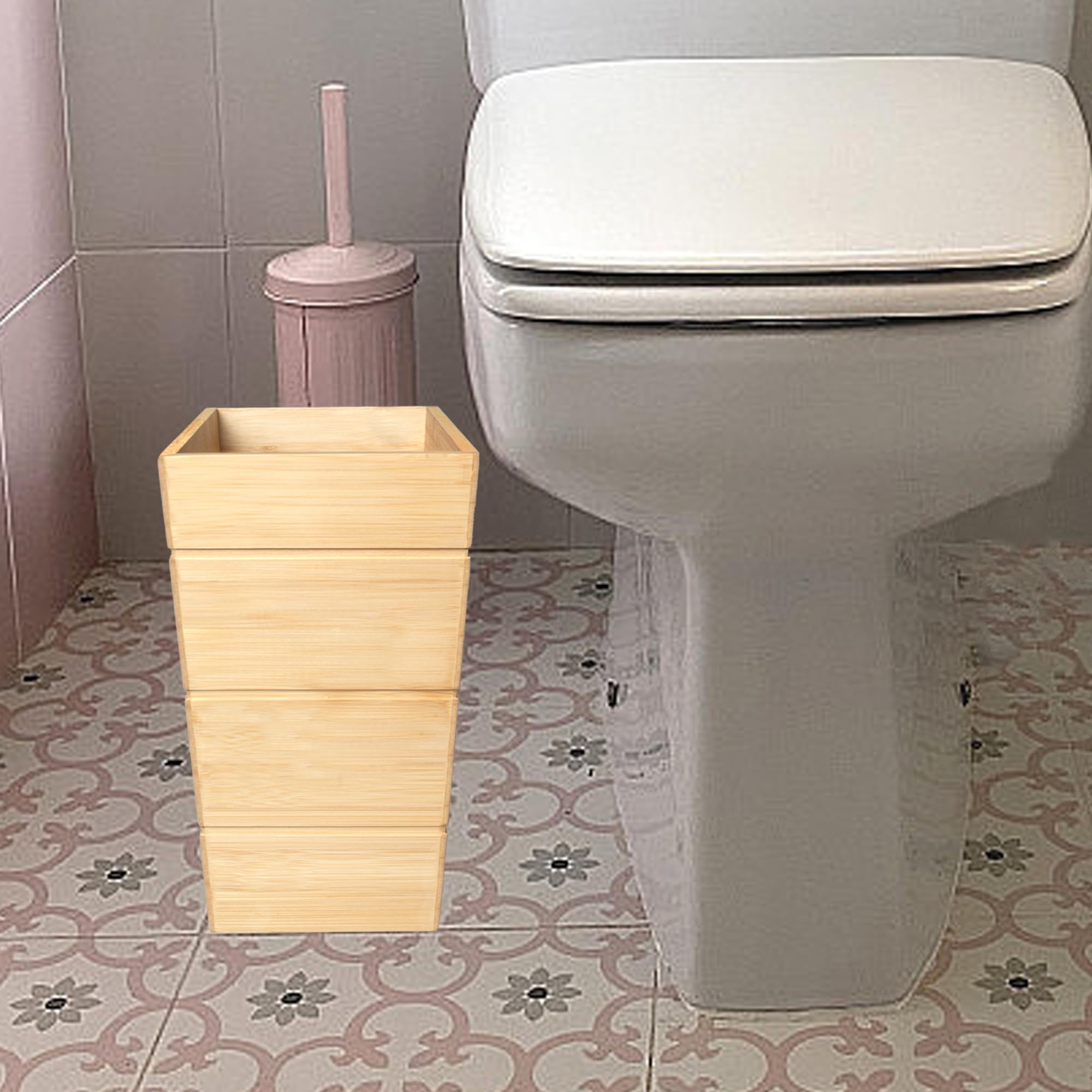 MinBoo Bamboo Waste Basket for Bathroom Trash Can for Bedroom Small Trash Can,Paper Basket for Office Wastebasket Bamboo Decor (10.7" X 9.6" X 5.6")