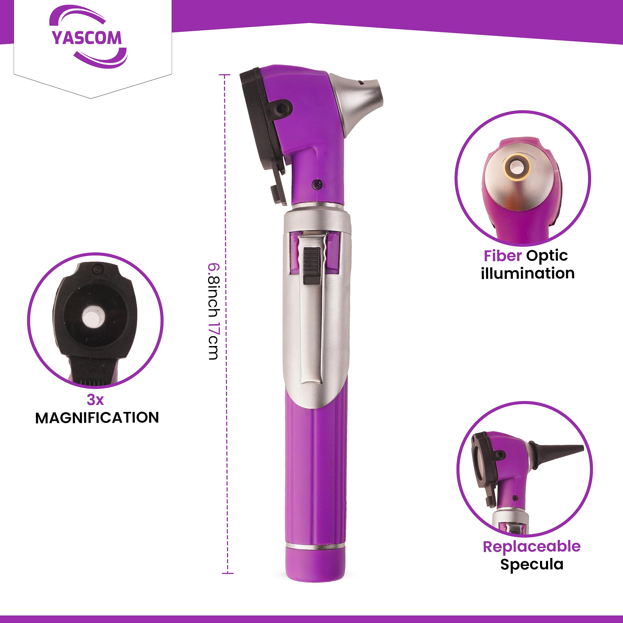 YASCOM Otoscope Professional Diagnostic Ear Otoscope with Light Pocket Size Ear Infection Checker with 10x Specula & Case, Ear Otoscope for Doctors, Nurses, & Students