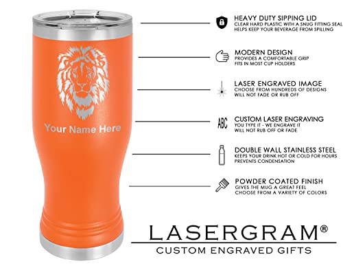 LaserGram 14oz Vacuum Insulated Pilsner Mug, Horseshoe Plain, Personalized Engraving Included (Orange)