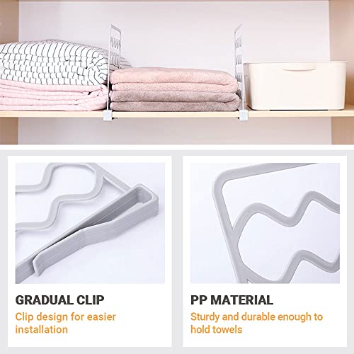 RUIPBOTE Plastic Closet Shelf Organizer Divider, Wave Wire Shelves Separator for Clothes, Bookshelf, Shelves, Wardrobe Storage and Organization (White Wave, 4)