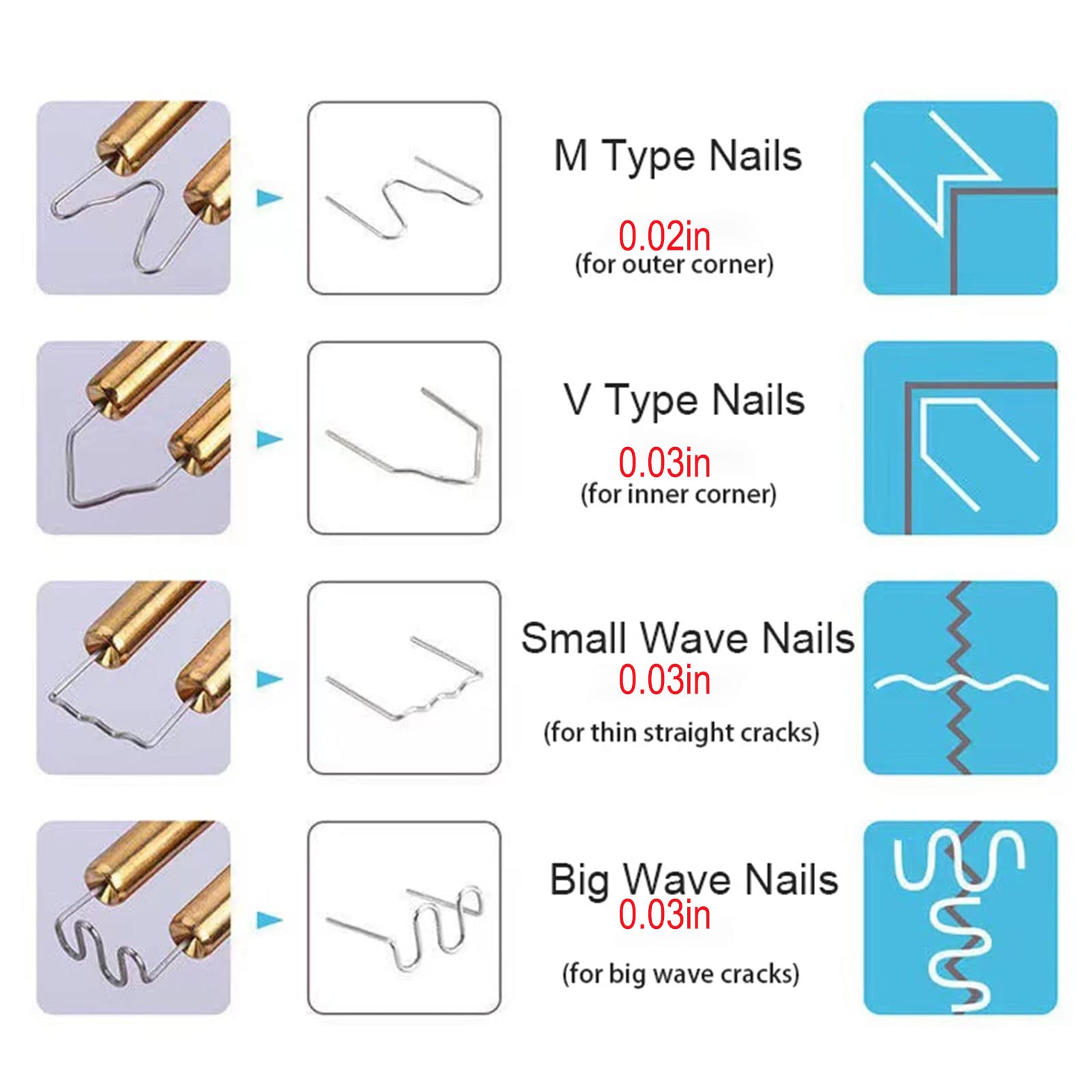 Kingsea 800PCS Hot Staples Plastic Repair Kit,Plastic Welding 8 Types Stainless Steel Staples For Plastic Welder Kit Welding Machine Bumper Repair Staples Tool Kit for All Cars