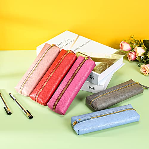 Sluxa Pink Genuine leather case, Pen organizer for adults, Small pencil case for women.