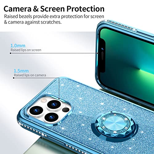 OCYCLONE iPhone 13 Pro Max 6.7" Glitter Case - Sparkle Diamond Cover with Ring Stand for Women & Girls - Blue