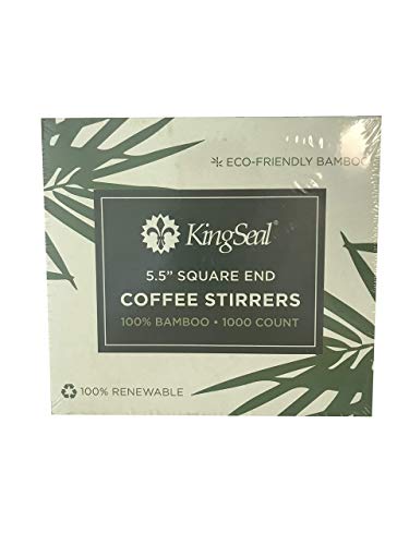 KingSeal Bamboo Coffee Stir Sticks, 5.5 inches, Square End, Stronger and Thicker Than Standard Wood, 100% Renewable and Biodegradable - 1 Box of 1000 Stirrers