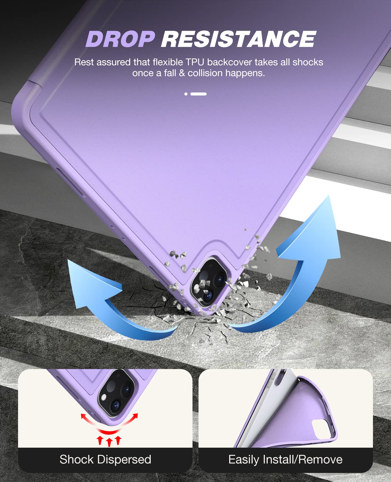 MoKo Case for iPad Pro 12.9 6th/5th/4th/3rd Generation 2022/2021/2020/2018, iPad Pro 12.9 Case with Pencil Holder, Stain Resistant Stand Case, Support Pecnil 2 Charging & Auto Wake/Sleep, Purple