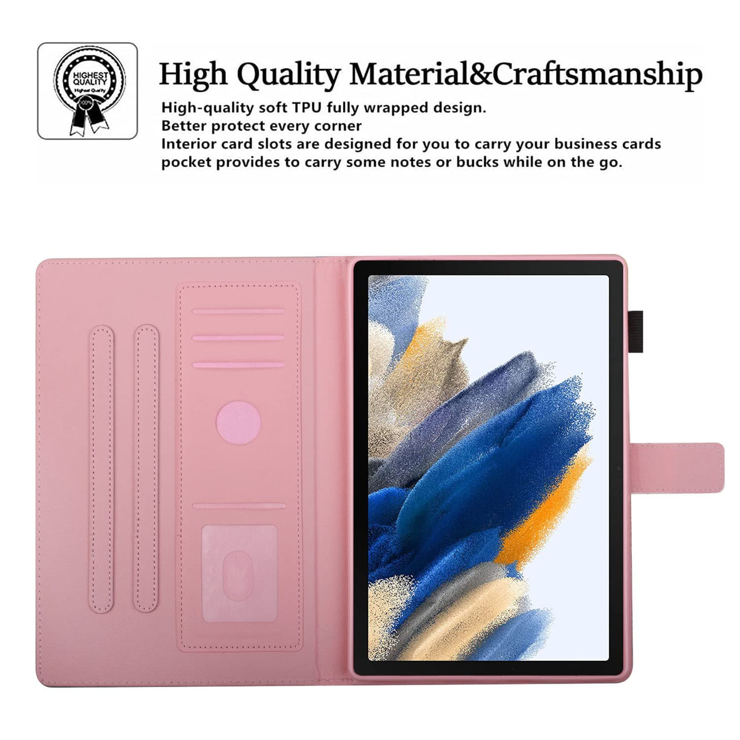 YUNHOTIC Case for Samsung Galaxy Tab A8 10.5 inch 2022 Model (SM-X200/X205/X207), Auto Wake/Sleep, Premium PU Leather Folding Stand Cover with Pen Holder & Multiple Viewing Angles - Purple Butterfly