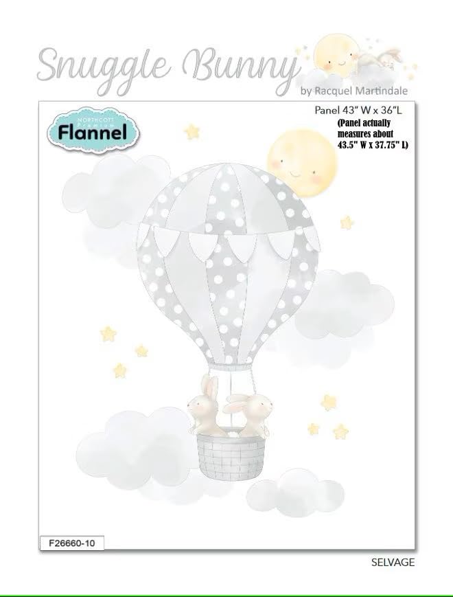 Northcott Snuggle Bunny Bunny Clouds Flannel Gray/Multi, Fabric by The Yard