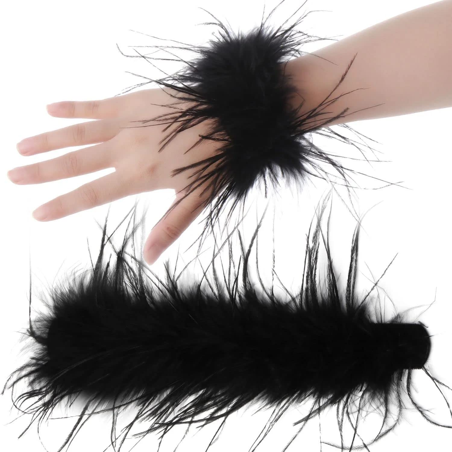 LIU JUN Women's Feather Snap Bracelets Feather Slap Bracelet Circle Wristband Cuff Sleeves Snap Bangle Hair Accessories(1pcs black)