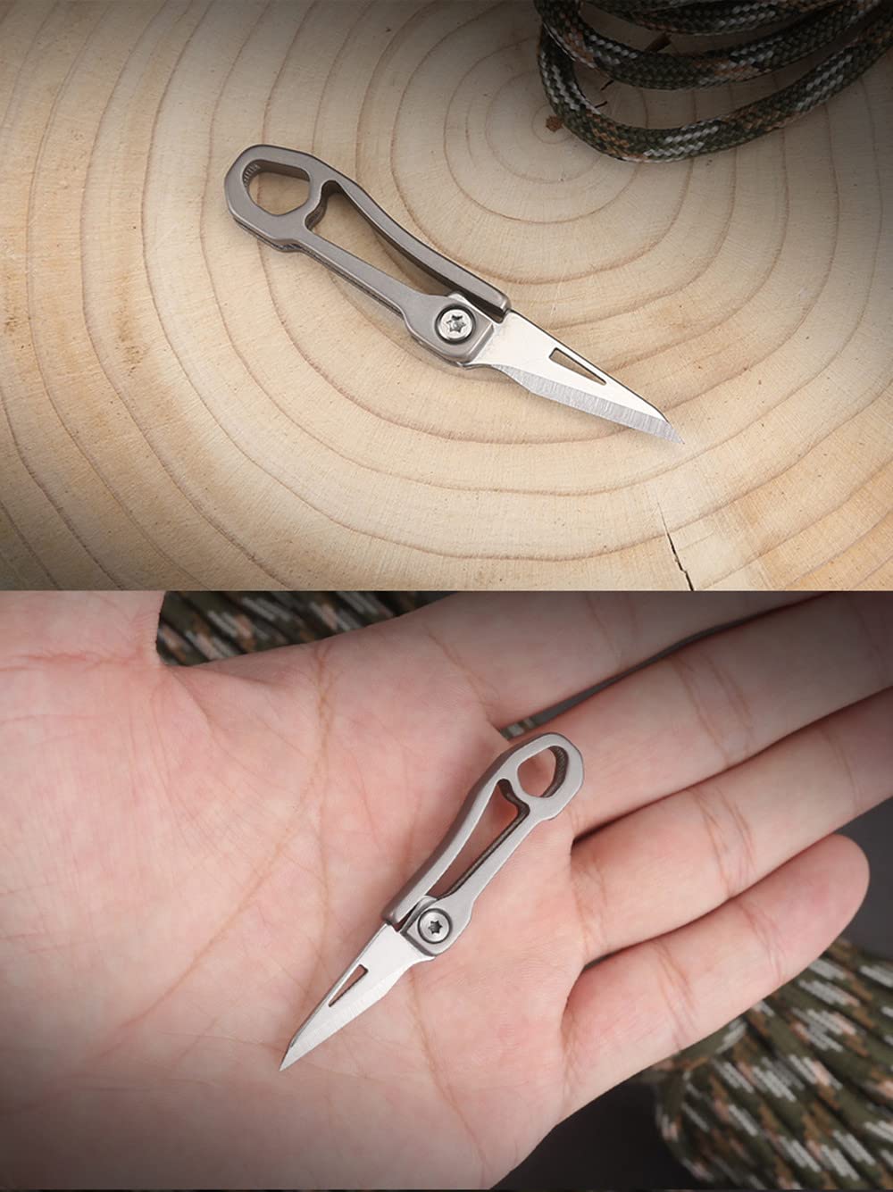 KUNSON Ultra Small Little Folding Pocket Titanium Alloy Knife with 420j2 Stainless Steel Blade, Mini EDC Portable Knife/Box Cutter/Package Opener, Ultra Compact and Lightweight Mini Folding Knife