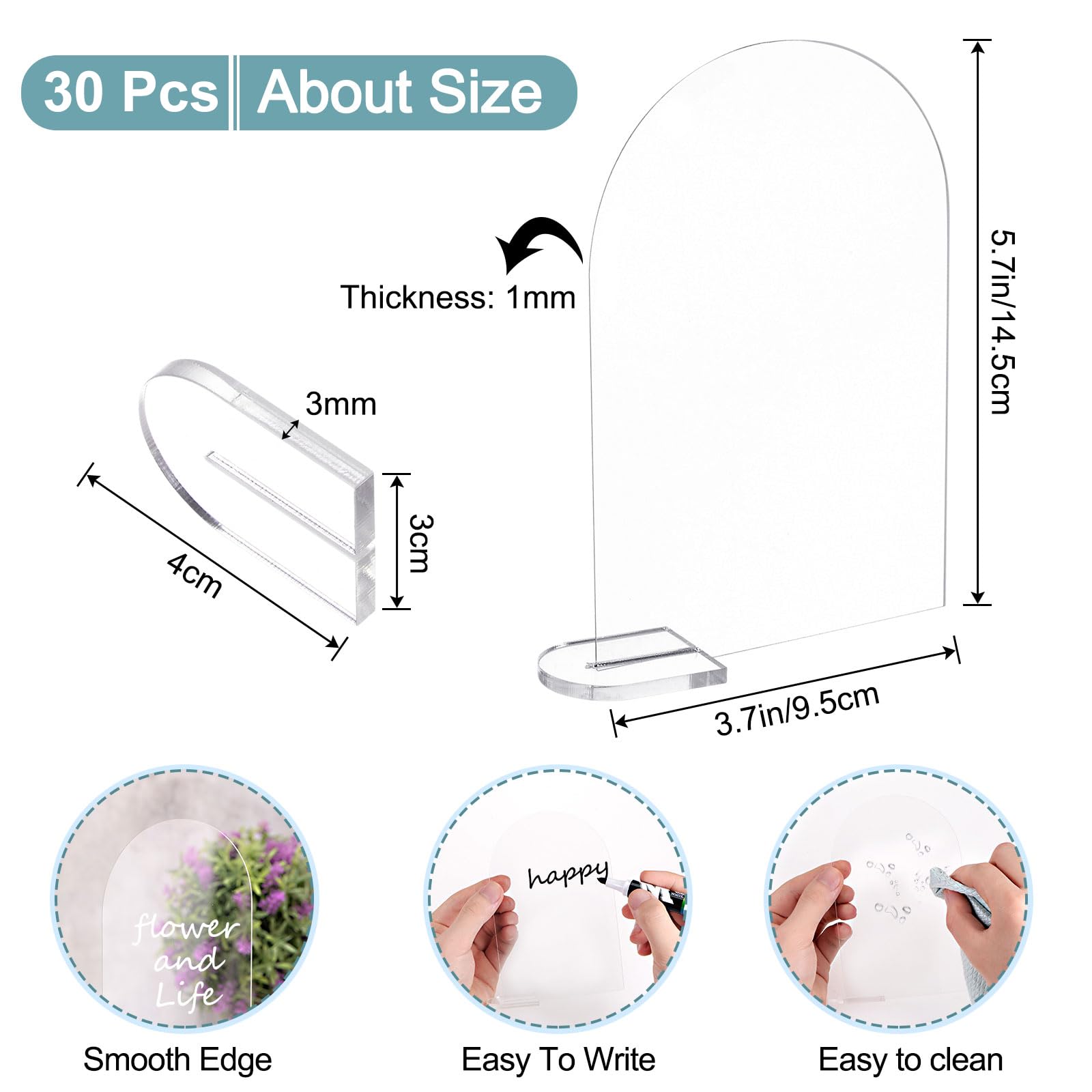 uxcell 30pcs Clear Arch Acrylic Sign with Stand, Acrylic Arch Table Numbers for Wedding Reception Party Restaurant Centerpieces Decor (5.7 Inch x 3.7 Inch)