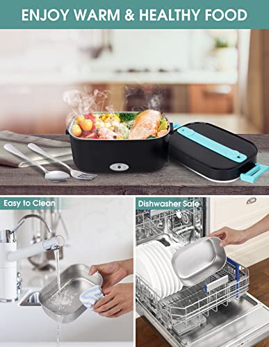 Xflyee 75W Electric Lunch Box Food Heater, 12V/110V Upgraded Leakproof Heating Lunch Box for Work/Car/Truck/Office with 1.5L Removable Stainless Steel Container, Fork & Spoon and Insulated Carry Bag