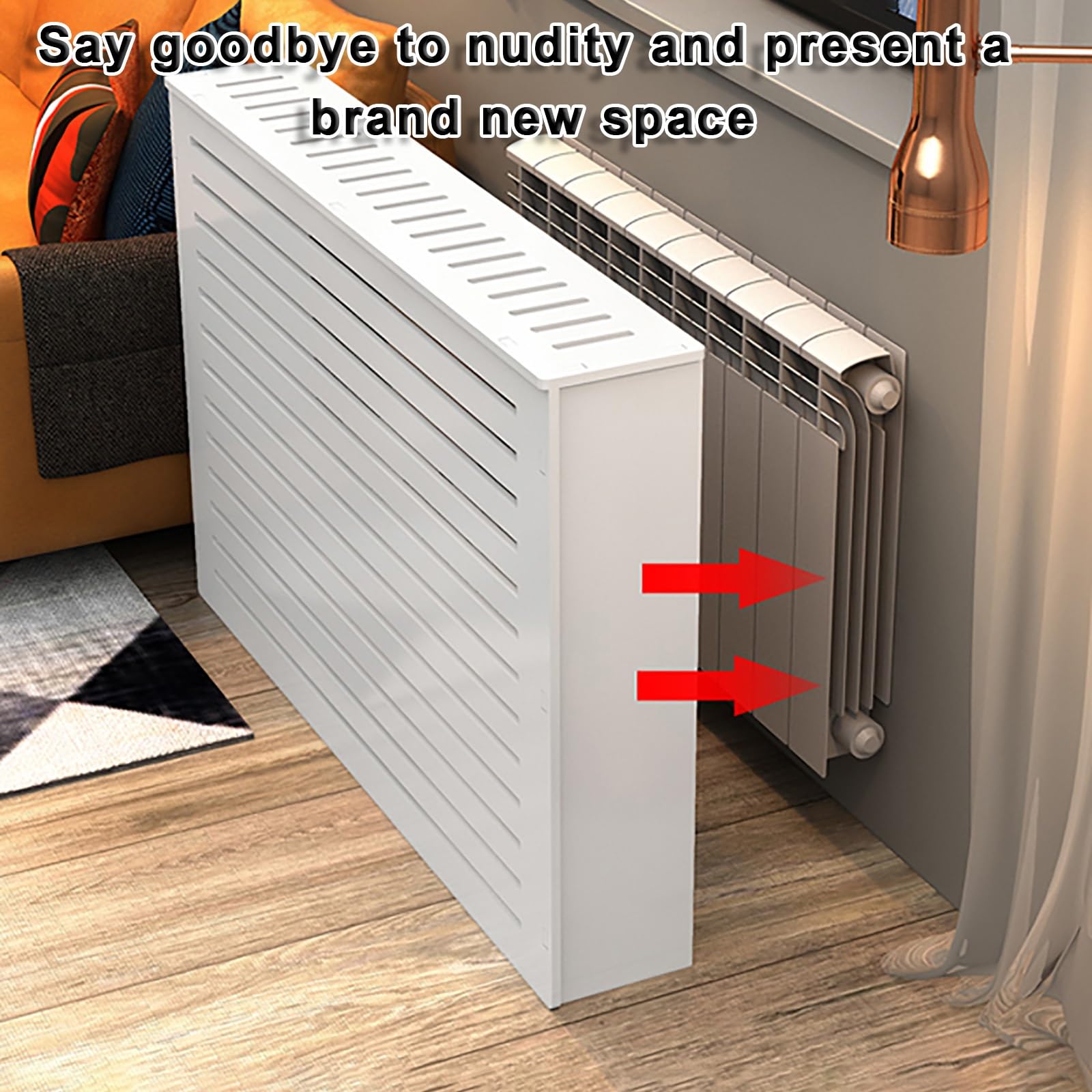 Radiator cover,White Modern Radiator Cover,Heating Cabinet Storage Shelf,MDF radiator covers,Easy to install, good air permeability, strong load-bearing capacity, covers pipes,for living room, bedroom