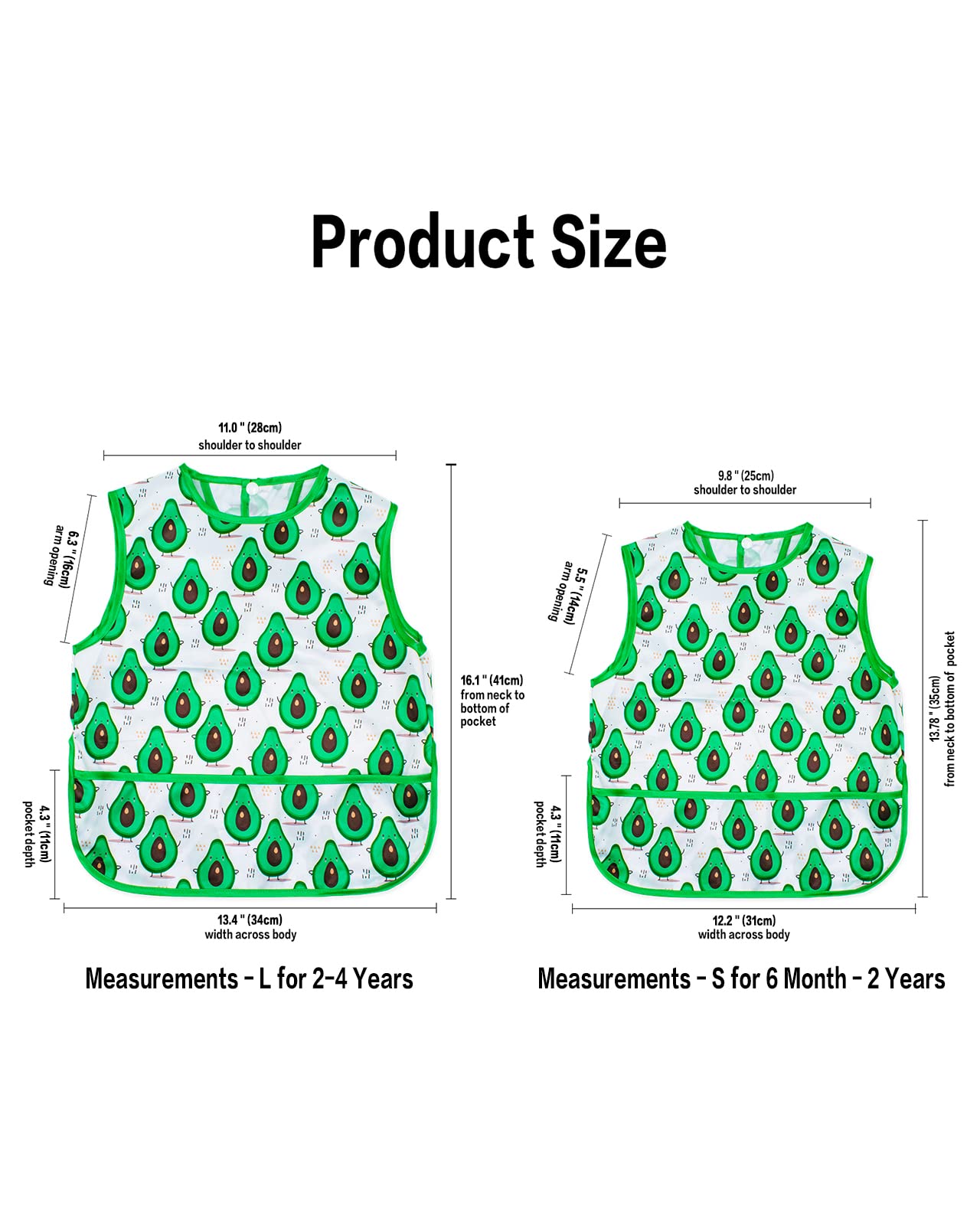 Mumsbest Waterproof Bib for Baby, 2 Pack Toddler Feeding Smock Bibs for Eating with Food Catcher & 1 Wet Bag (L：2-4Years, Green)