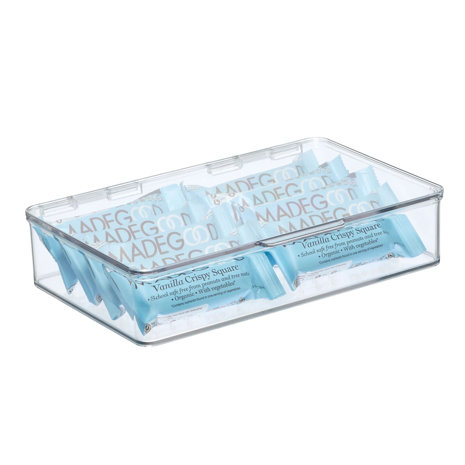 mDesign Plastic Kitchen Pantry and Fridge Storage Organizer Box Containers with Hinged Lid for Shelves or Cabinets, Holds Food, Snacks, Canned Drinks, Seasoning, Condiments, or Utensils, 6 Pack, Clear