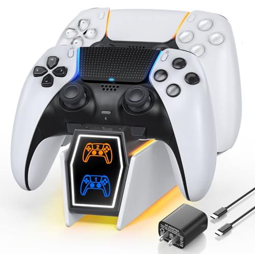 PS5 Controller Charger Compatible with DualSense & Edge Controller, 2.0 H Fast PS5 Charger with 5V/3A Adapter and USB-C Cable, PS5 Charging Station with 2 Charging Options & Indicator