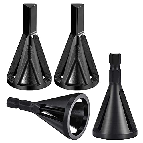 Odowalker 4 Pcs HSS Deburring External Chamfer Tool,CR12MOV Steel Hex &Triangle Shank Burr Remover for Drill Bit Fits for Bolts 4mm-19mm