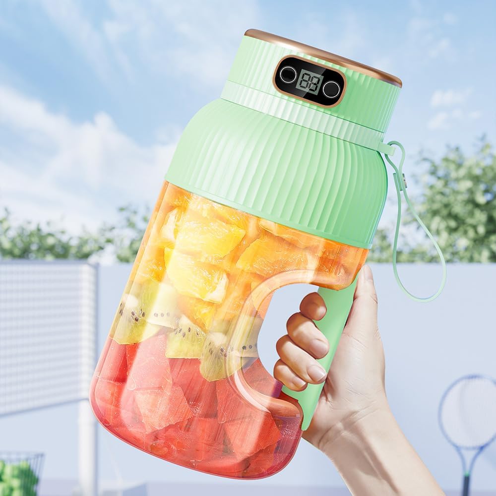 Ovidian Juicer Cup, The Ovidian Portable Juicer, Multifunctional Portable Juicer Cup With Digital Display, Juice Cup Blender, Portable Blender Usb Rechargeable (Green,One cup double lid)