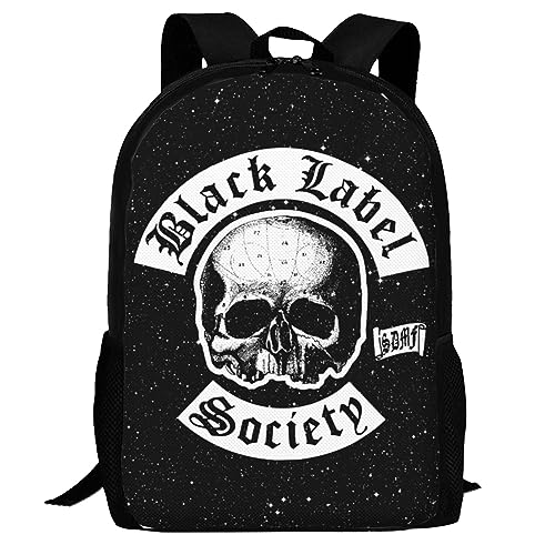 QDUqgTRds Black Metal Label Band Society Backpack,Multifunctional Unisex Classic Bookbags for Mens Popular Cute Daypacks-Climbing Camping Backpacks Suitable for Laptop Work