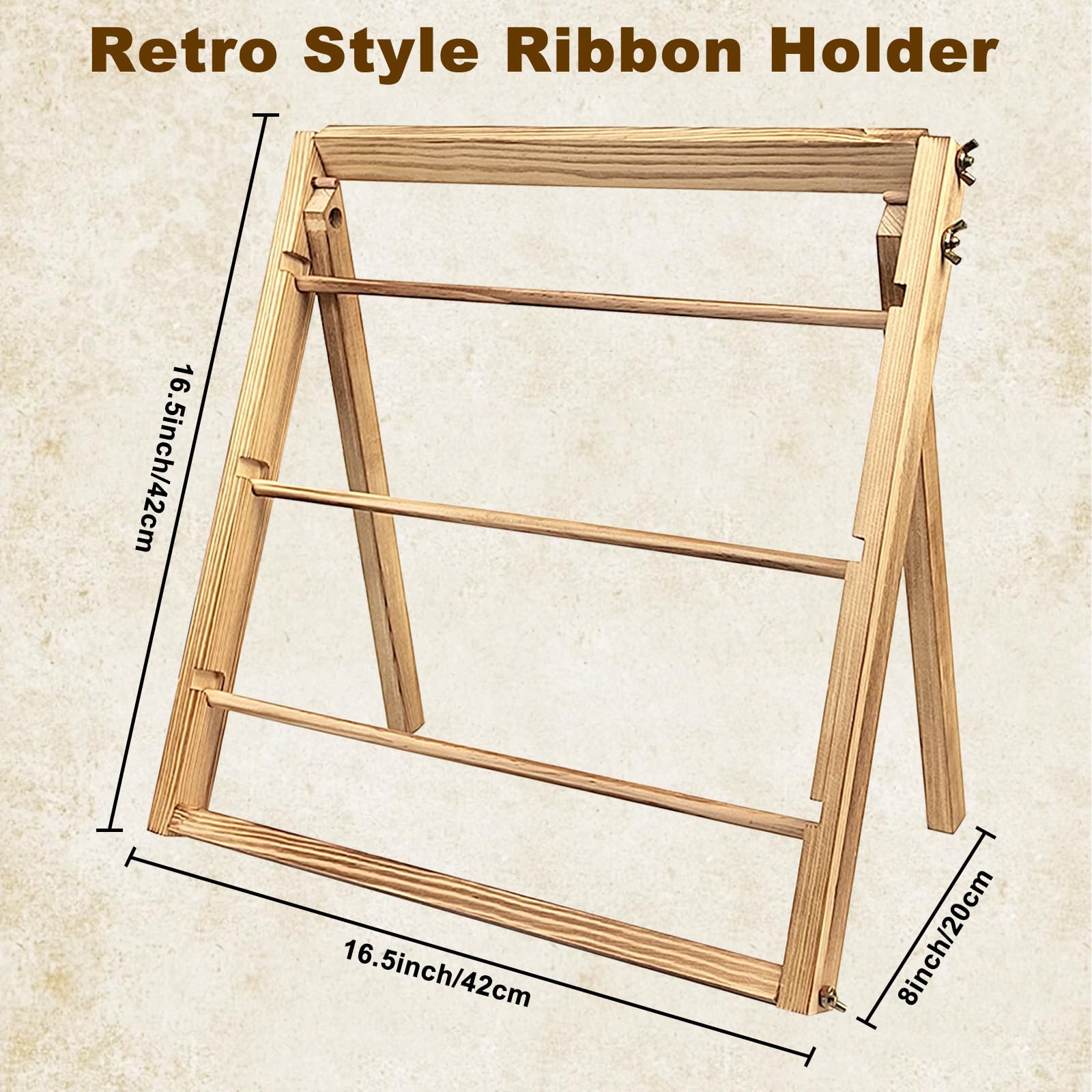 Ribbon Storage Rack Wooden Ribbon Organizer Ribbon Rack Fumigate Wood Spool Rack for Mesh Crochet Thread Tulle Roll Washi Tape Craft