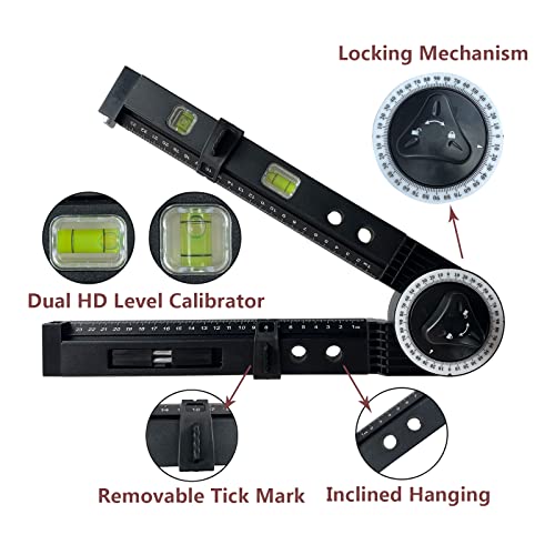 N/A Angle Finder Tool,With Level Function,Featuring Precision Laser Engraved Scales,14-Inch Miter Saw Protractor,Applicable To All Building Trades