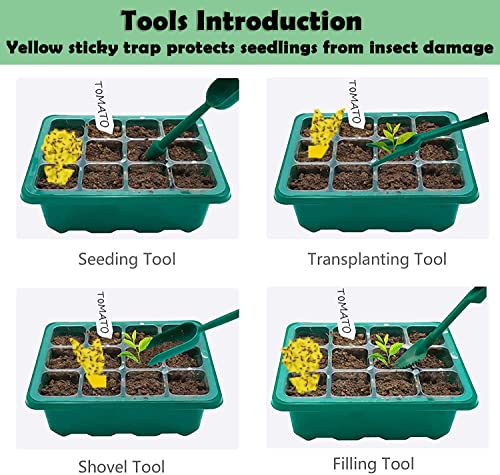 Plus Seed Starter Tray with Grow Light,5 Pack Seed Starter Kit,Increase Germination Rate&Adjustable Humidity&Reusable Seed Starter with Grow Light,Total 60-Cell Seed Starter Tray-Include Planting Kit
