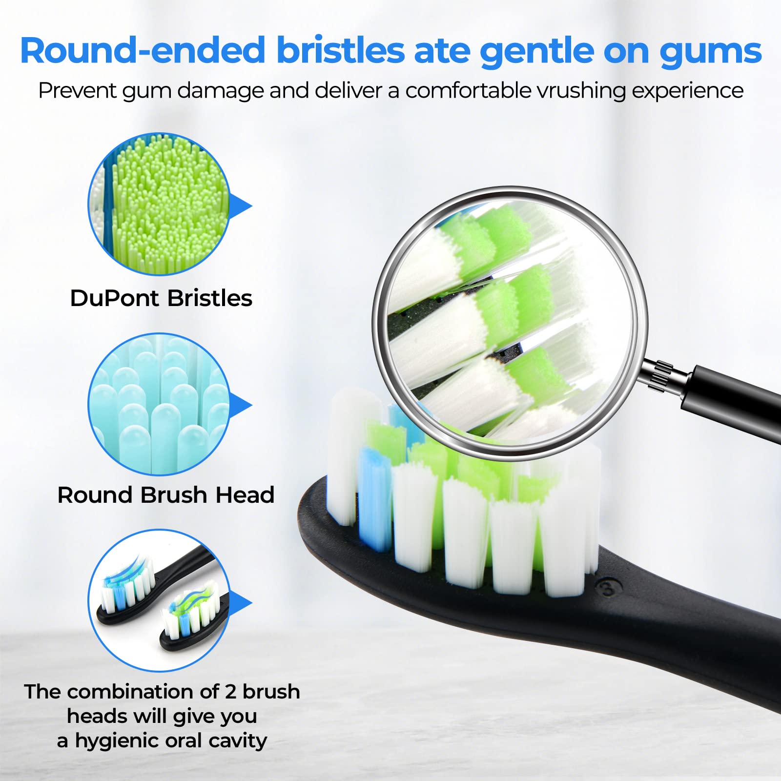 MOPIKO Replacement Toothbrush Heads,8 Pack Professional Electric Toothbrush Heads for K5-Black 8pcs