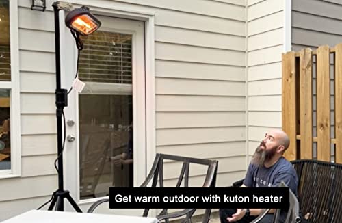 KUTON Outdoor Electric Heater, 1500W Infrared Patio Heater, Standing Indoor Heater with Telescopic Tripod, Tip-Over & IP65 Waterproof For Garage Backyard, Angle Adjustable, YD-SH-B