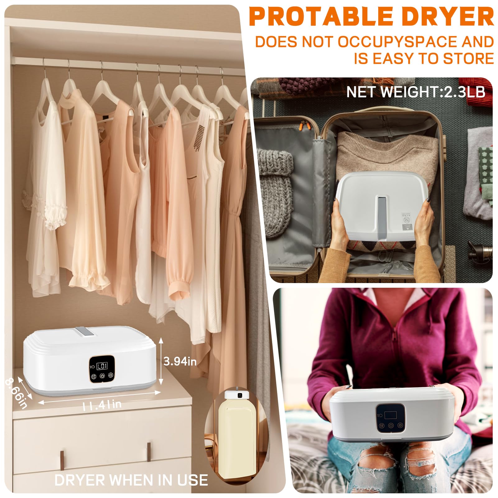 Portable Clothes Dryer, Electric Laundry Dryer with Remote Control, Foldable Mini Drying Machine With Dryer Bag for Apartment, RV, Travel, Home for Light Clothes, Underwear, Baby Clothes