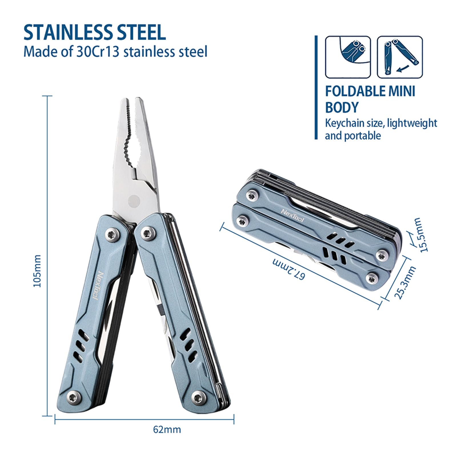 NexTool Keychain Multitool, Mini Multi Pliers with Pocket Knife, Screwdriver and Bottle&Can Opener, Pocket Tool, Father's Day Gifts from Daughter(Mini Sailor)