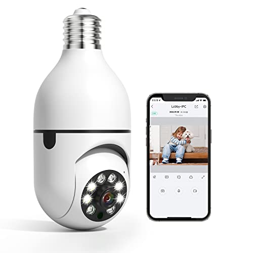 Light Bulb Camera, AIKELA 2.4GHz Wireless WiFi Outdoor Security Camera,360° Pan/Tilt Panoramic Home Indoor Surveillance Camera with Motion Detection Alarm Night Vision Two-Way Audio Remote View