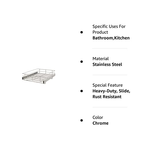 Pull Out Cabinet Organizer - Slide Out Under Cabinet Basket for Kitchen, Bathroom, Pantry Heavy Duty Slide Out Shelves, Requires At Least 18β Cabinet Opening (17.6W x 22D x 5.5H inch, Chrome)