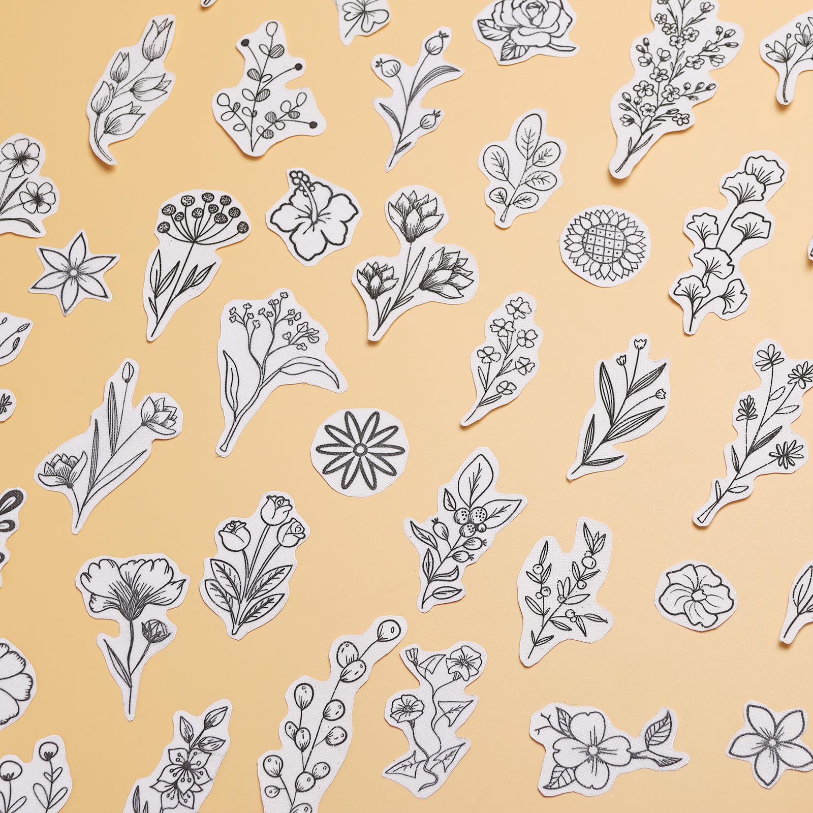 Patemby 50Pcs Water Soluble Embroidery Stabilizers, Stick and Stitch Embroidery Paper with Pre-Printed Flowers and Leaves Pattern Transfers for Hand Sewing Lover Beginners (Flower)